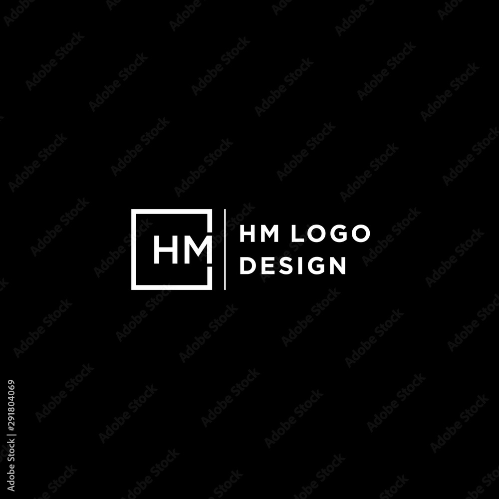Vetor de HM Letter Logo Design with white square and Sans Serif Font ...