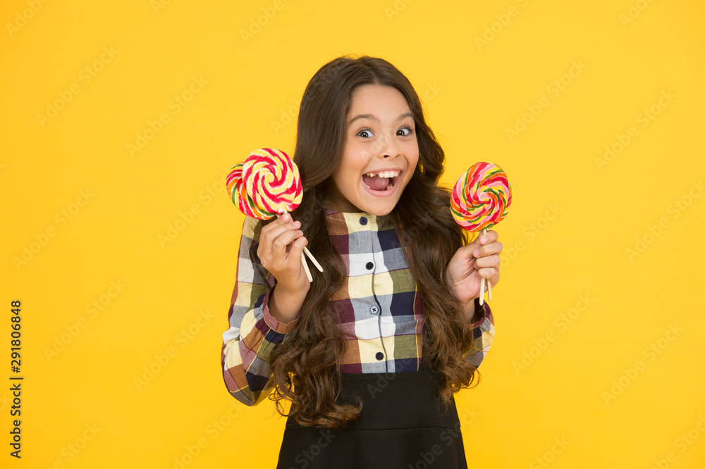 Happy kid with candy. School nutrition. Calories and energy. Harmful ...