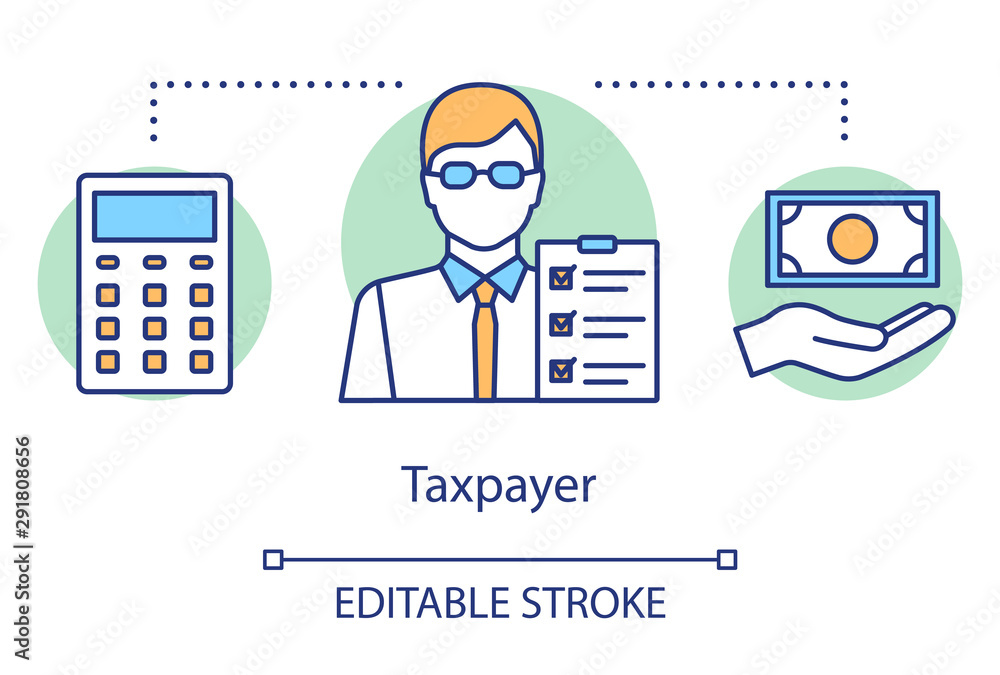 Plakat Taxpayer concept icon. Businessman filing tax form idea thin ...