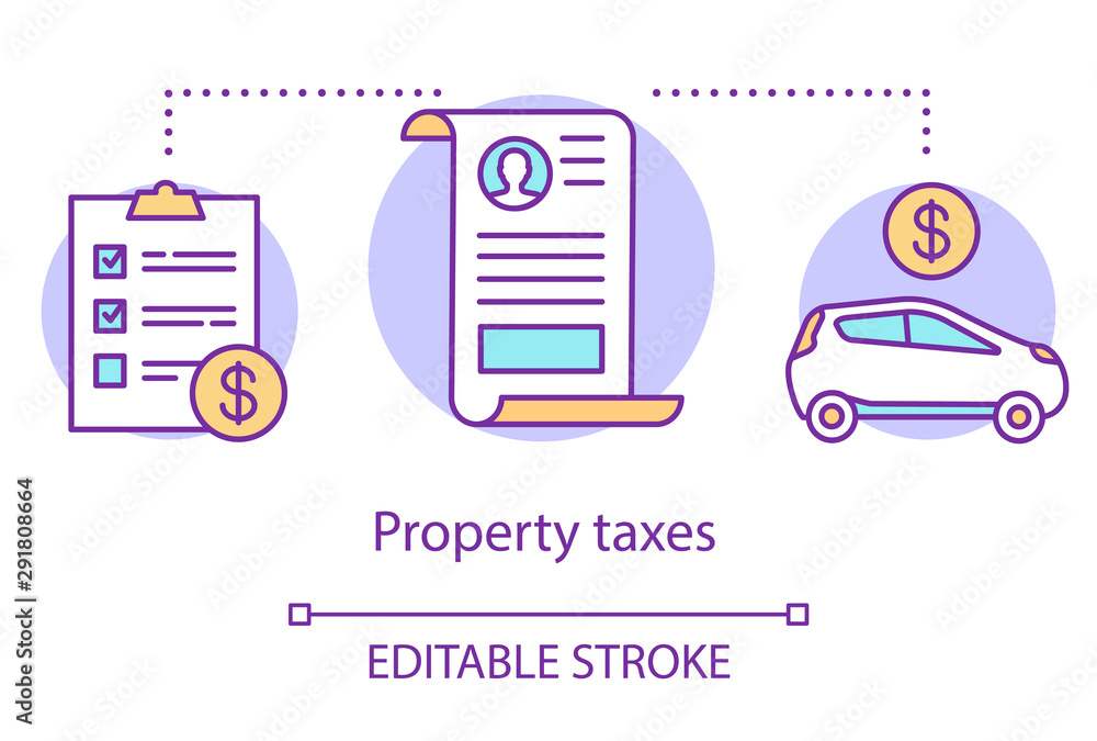 Property taxes concept icon. Calculating financial transaction on ...