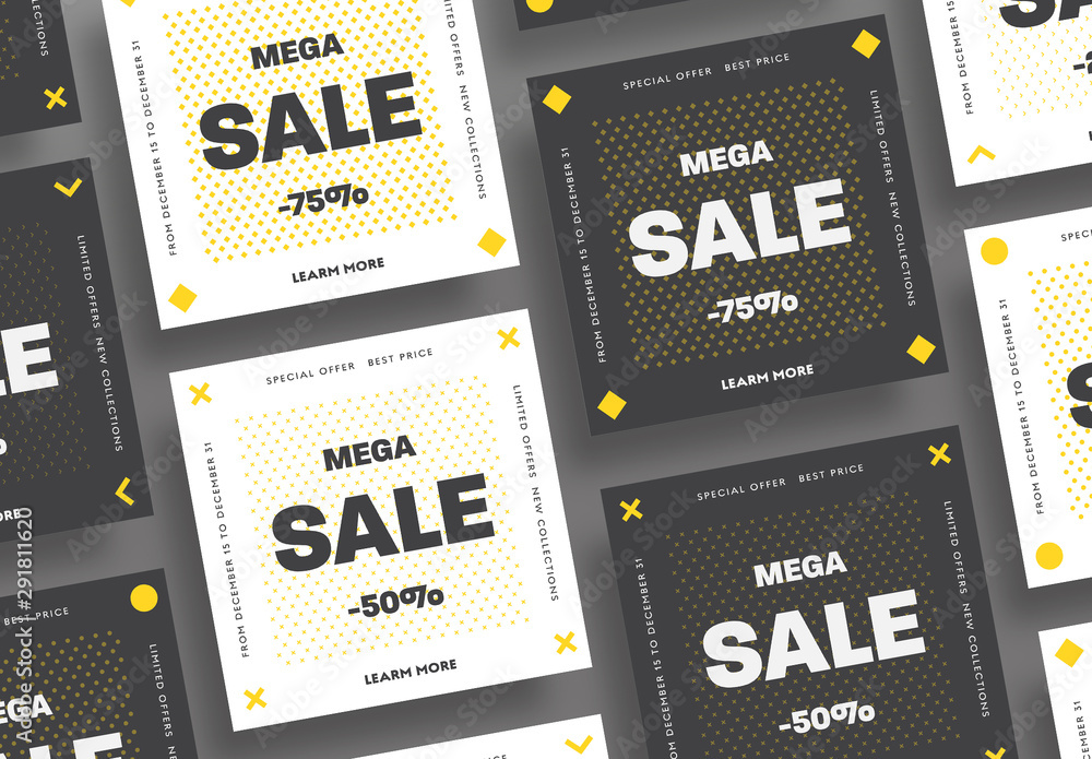 Social Media Post Layout Set with Dotted Pattern and Photo Elements ...