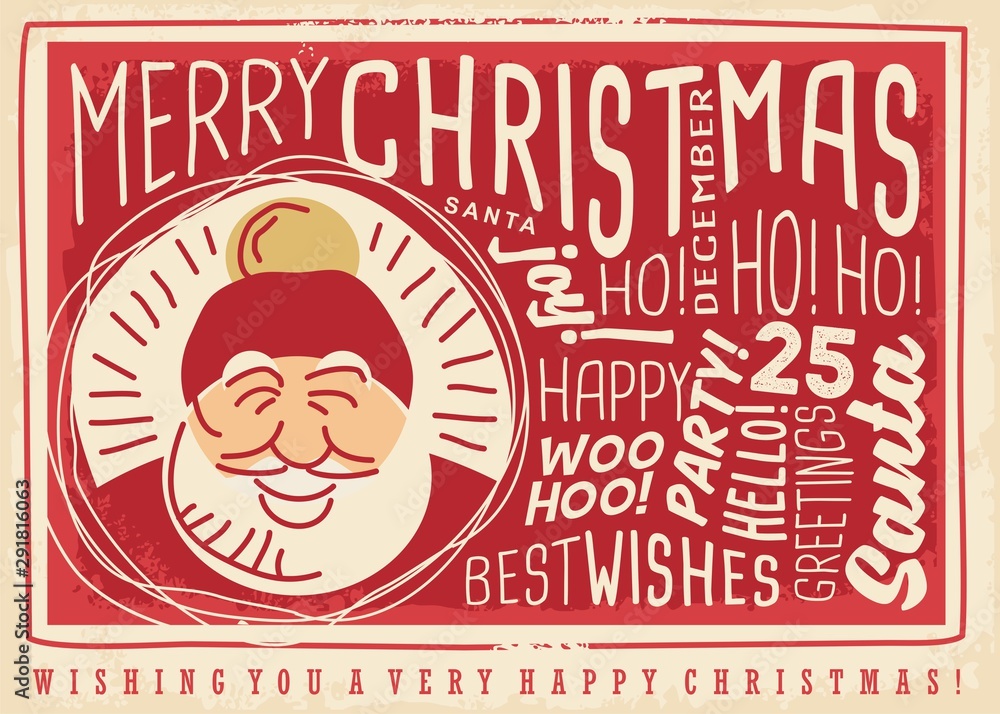 Christmas card design with Santa Claus smiling. Happy Santa greeting ...