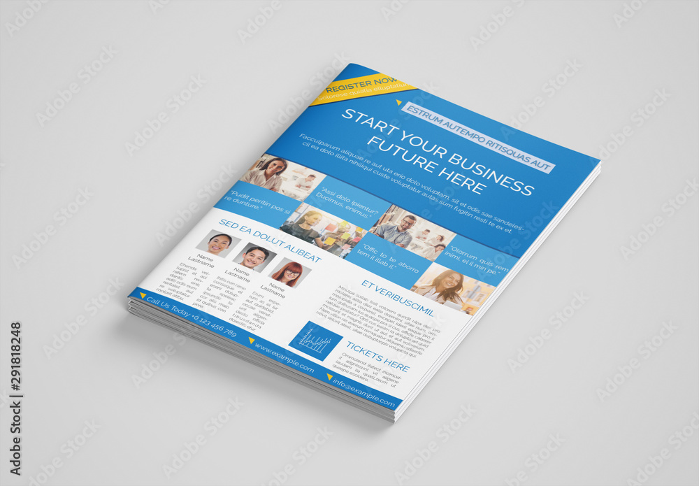 Business Event Brochure Layout with Blue Accents Stock Template | Adobe ...
