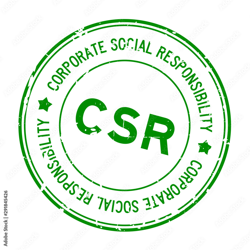 Grunge green CSR Corporate social responsibility word round rubber seal ...
