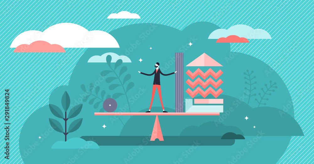 Balance vector illustration. Tiny weight, accounting ability person ...