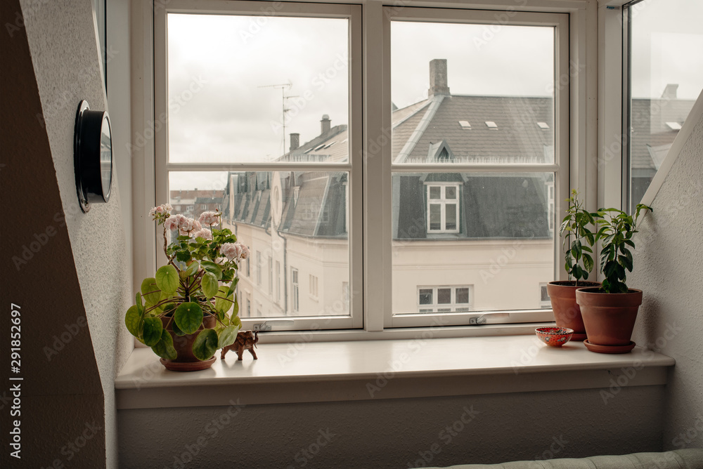 Attic window with view on Denmark buildings Stock Photo | Adobe Stock