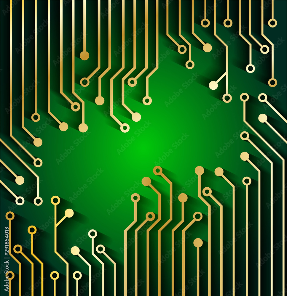 Circuit Board Technology Concept Background. Gold circuit board . green ...