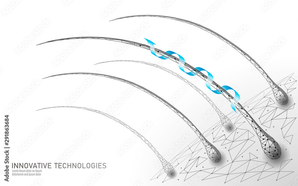 Hair protect care cosmetic technology 3D concept. Hair follicles ...