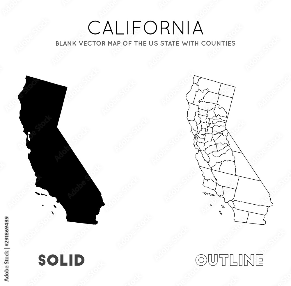 California map. Blank vector map of the Us State with counties. Borders of California for your ...