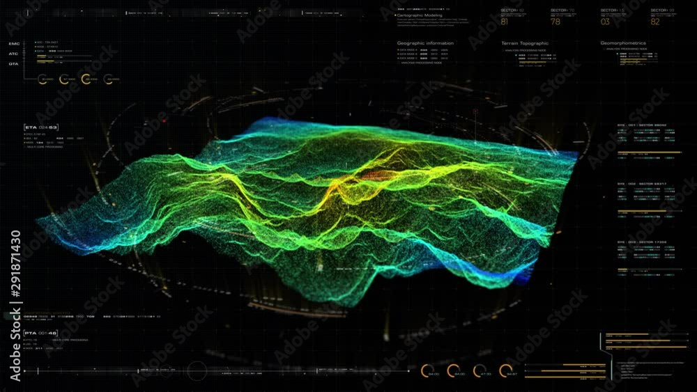 Advance motion graphic holographic terrain environment, geomorphology ...