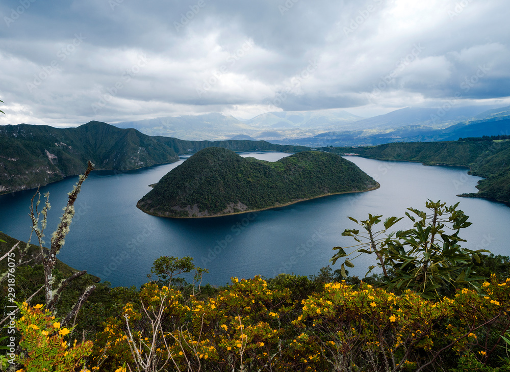 Cuicocha, beautiful blue lagoon inside the crater of the Cotacachi ...