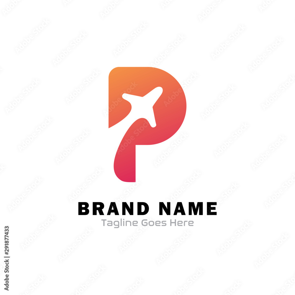 Letter P logo with airplane / aircraft in negative space Stock Vector ...