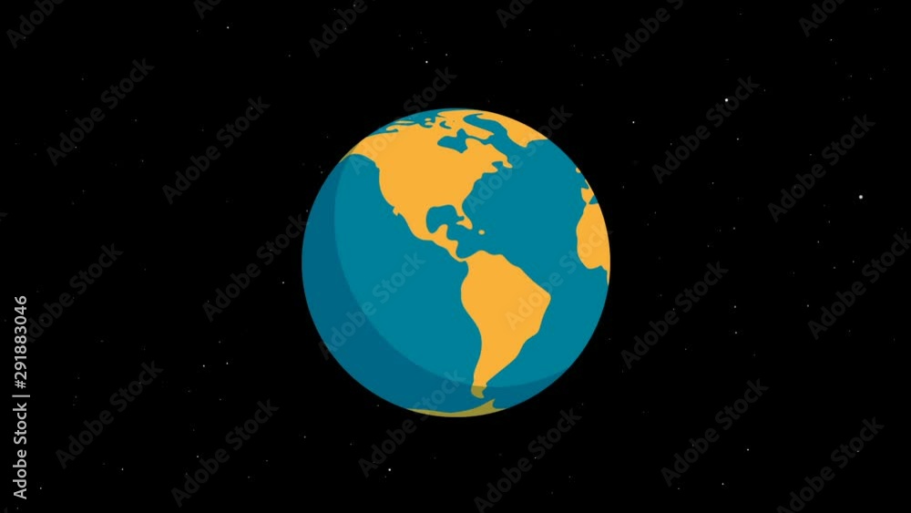 Planet Earth spinning in space - flat style looped animation. Stock ...