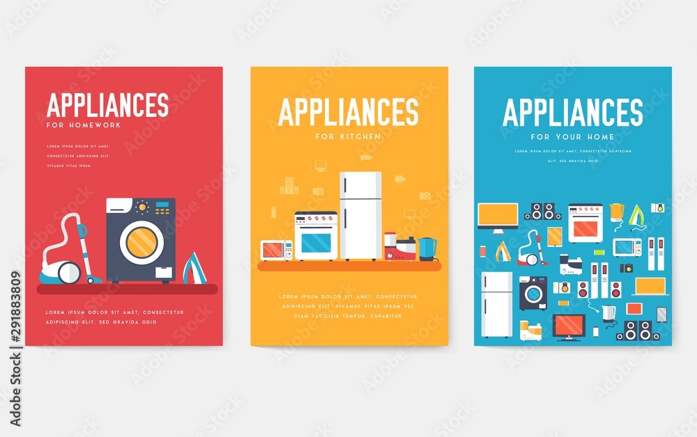 Home appliances cards set. Electronics template of flyear, magazines ...