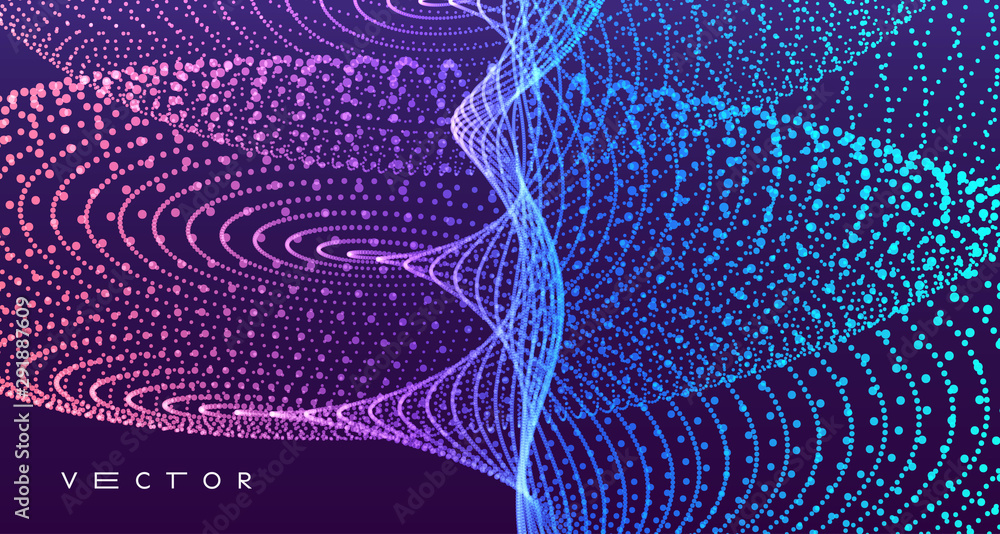 Sound Waves Big Data Visualization Array With Dynamic Particles Abstract Grid Design 3d