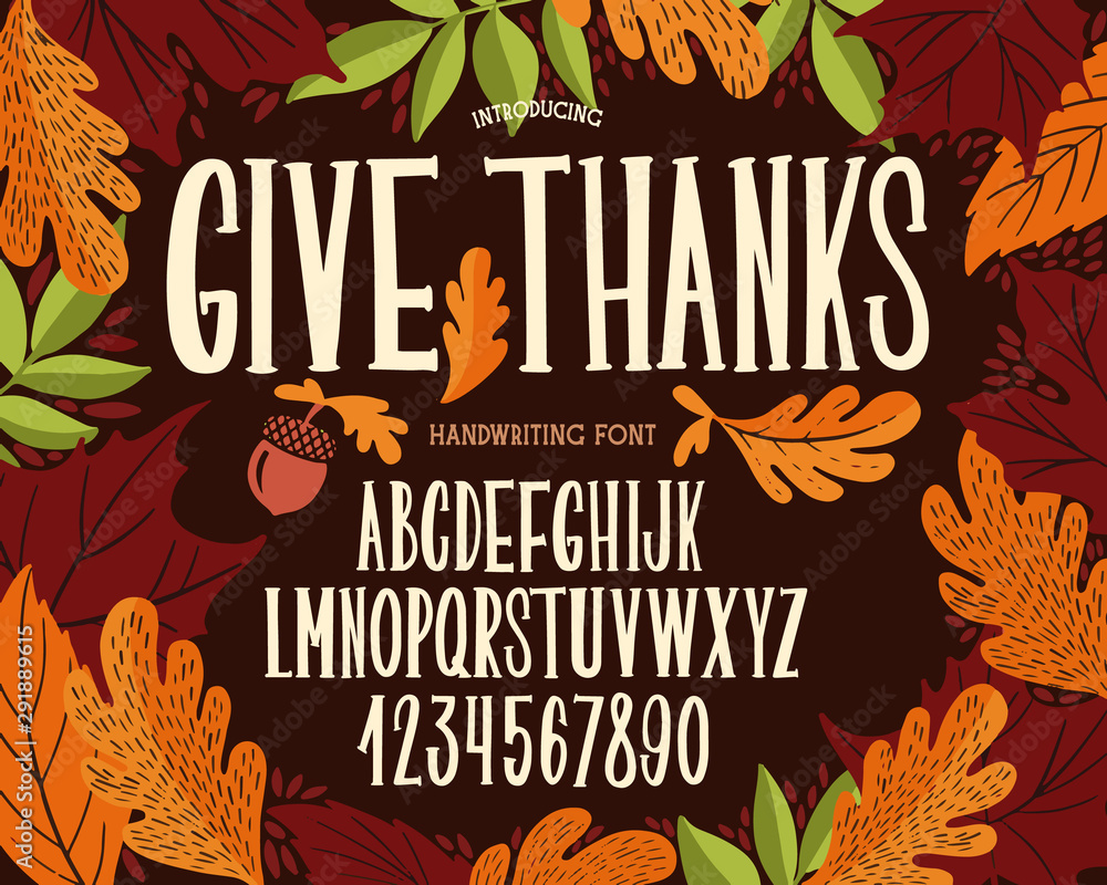 Font thanksgiving day. Typography alphabet with colorful autumn ...