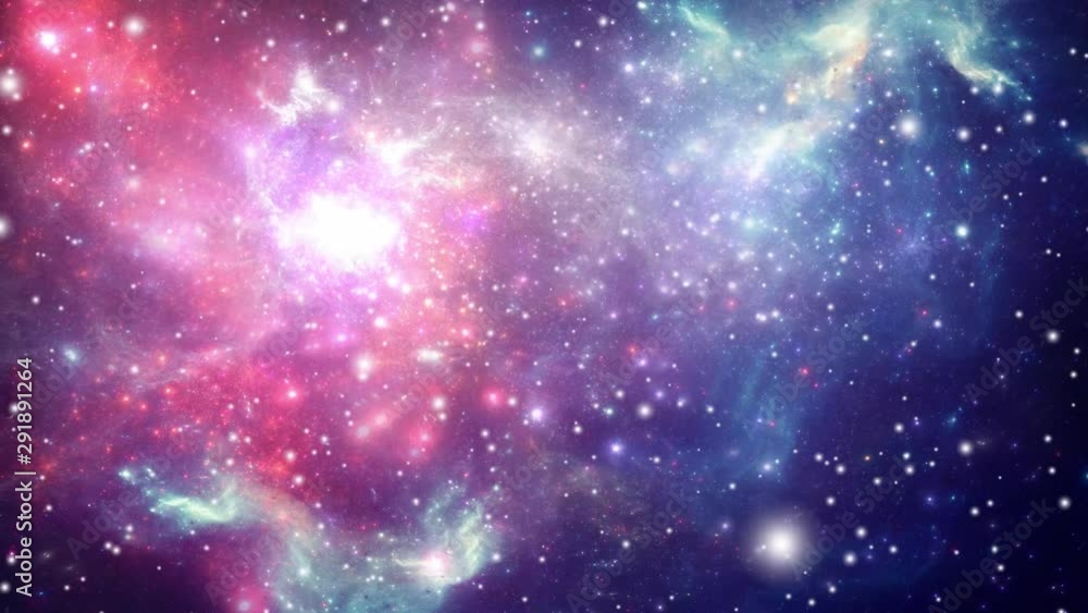 Nebula night starry sky in rainbow colours. Multicolour outer space ...