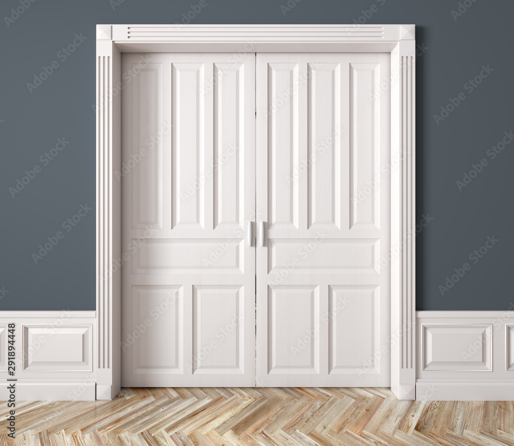 Interior with classic white raised sliding doors doors 3d rendering ...
