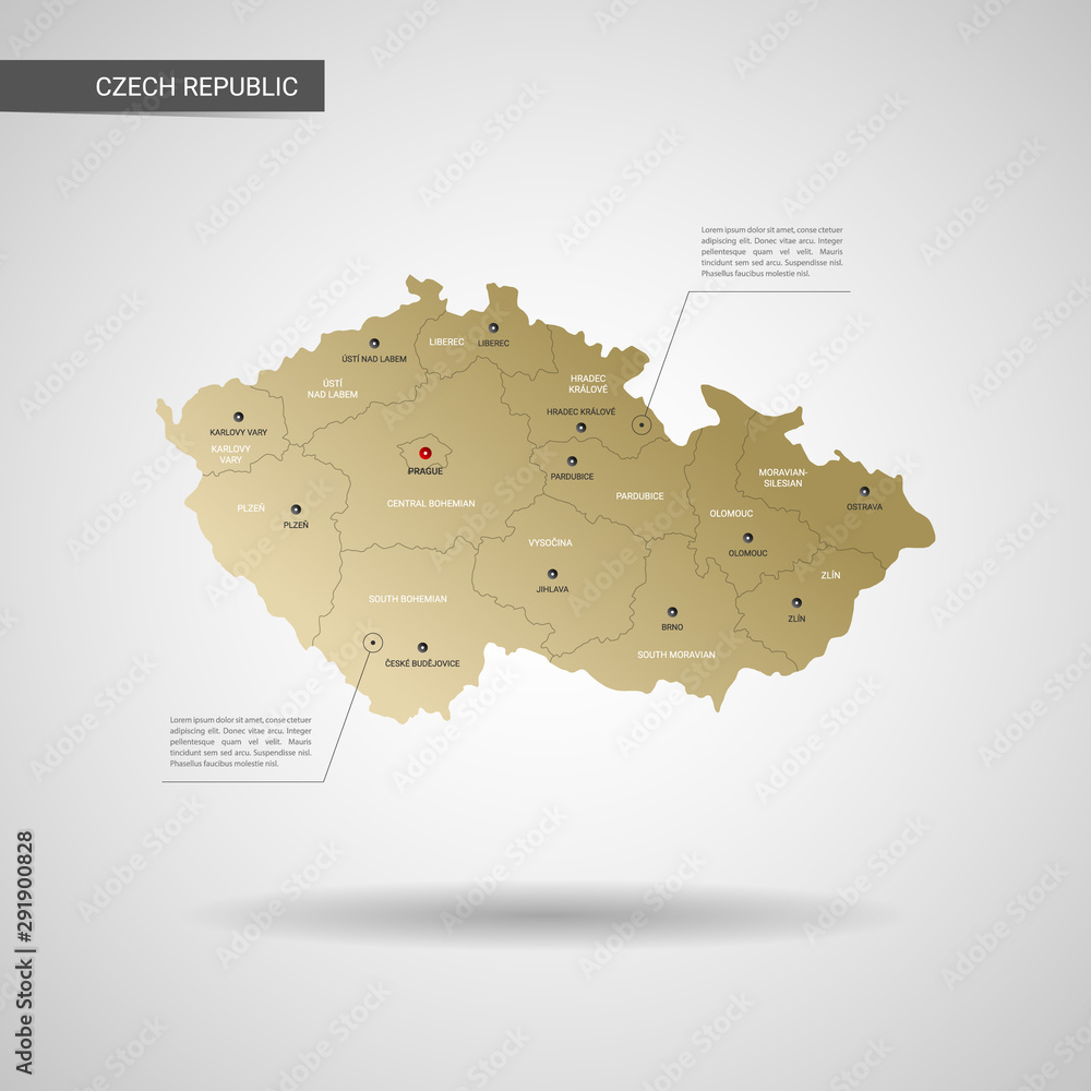 Stylized vector Czech Republic map. Infographic 3d gold map ...