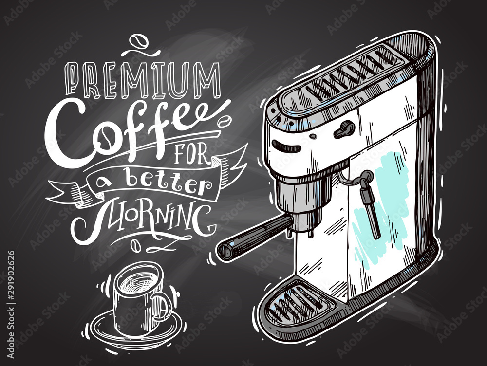 Coffee machine sketch. Hand drawn vector illustration Stock Vector ...