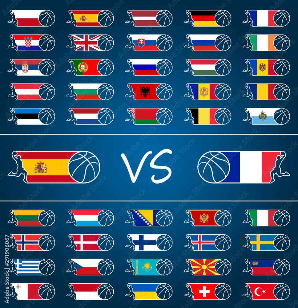 Flags of European countries on the basketball tournament Stock Vector ...