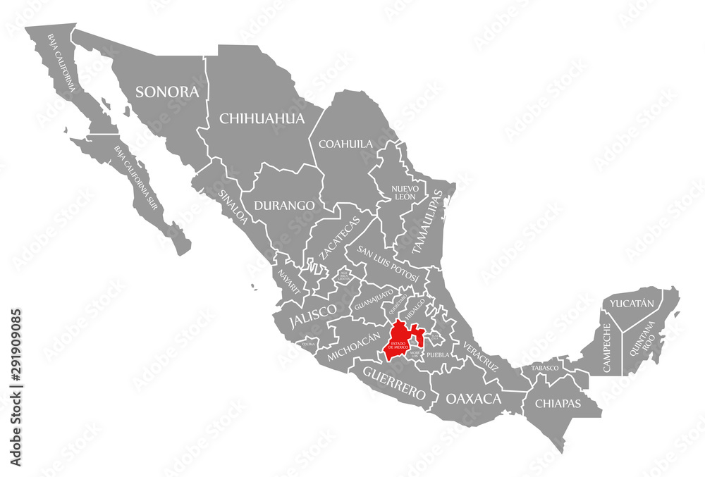 Estado de Mexico red highlighted in map of Mexico Stock Illustration ...