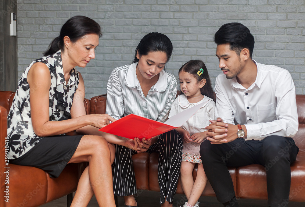Asian Parent talking with teacher about Plan education for children ...