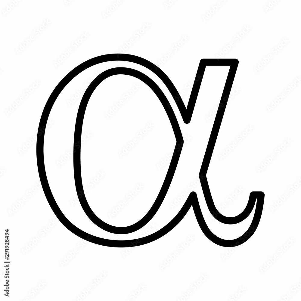 Alpha sign illustration. Black outline on white background. Stock ...