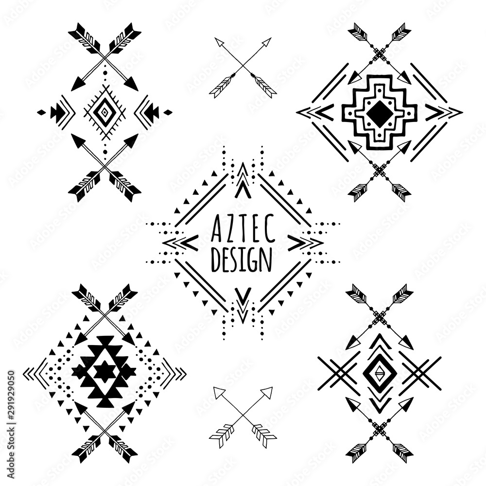 Aztec vector elements. Set of ethnic hand drawn ornaments. Tribal ...