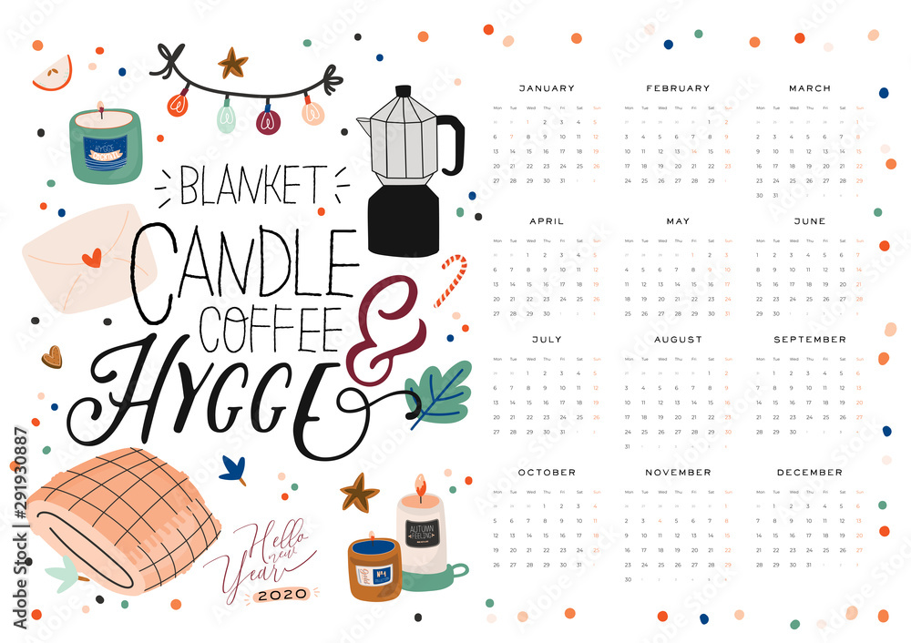 Wall calendar. 2020 Yearly Planner with all Months. Good school ...