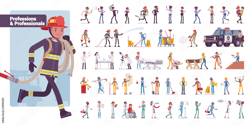 Professionals, professions big bundle character set. Jobs, occupation ...
