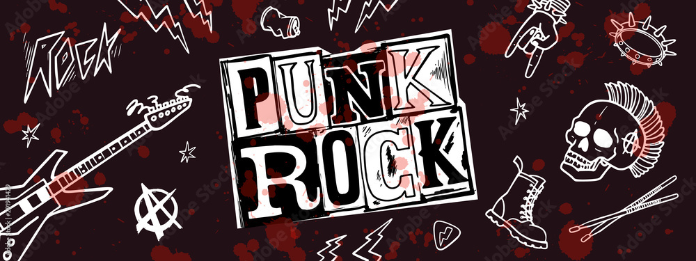 Punk rock set. Punks not dead words and design elements. vector ...
