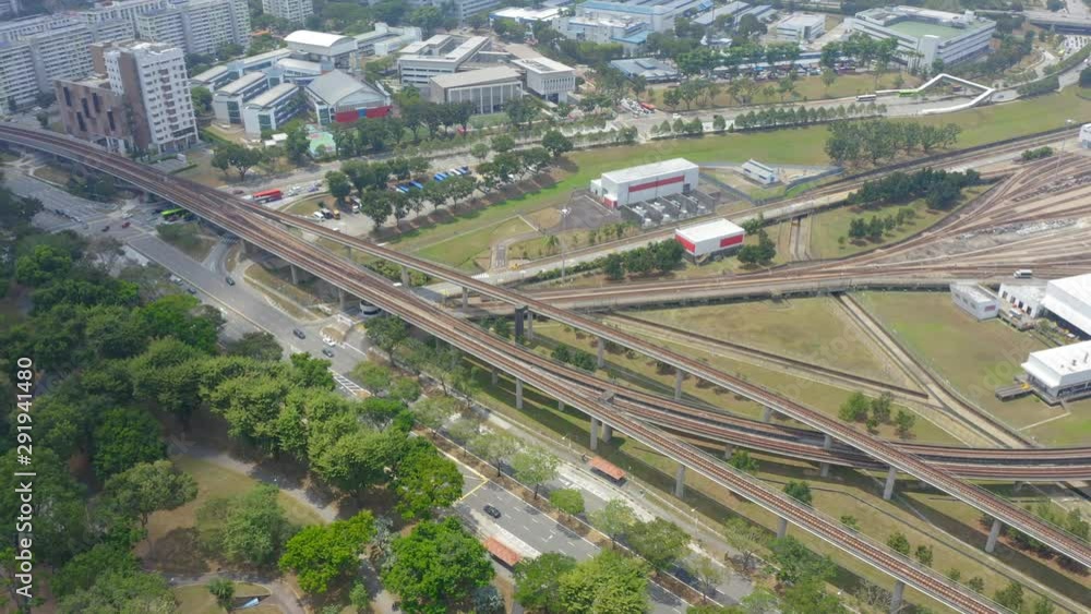An aerial 4k drone footage of The Mass Rapid Transit (MRT) moving train ...