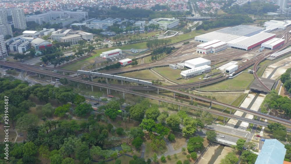 An aerial 4k drone footage of The Mass Rapid Transit (MRT) moving train ...