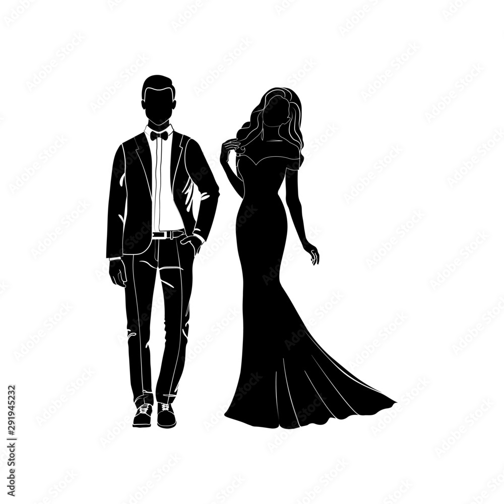 Fashionable girl and guy vector. Fashion. Man and woman silhouette ...