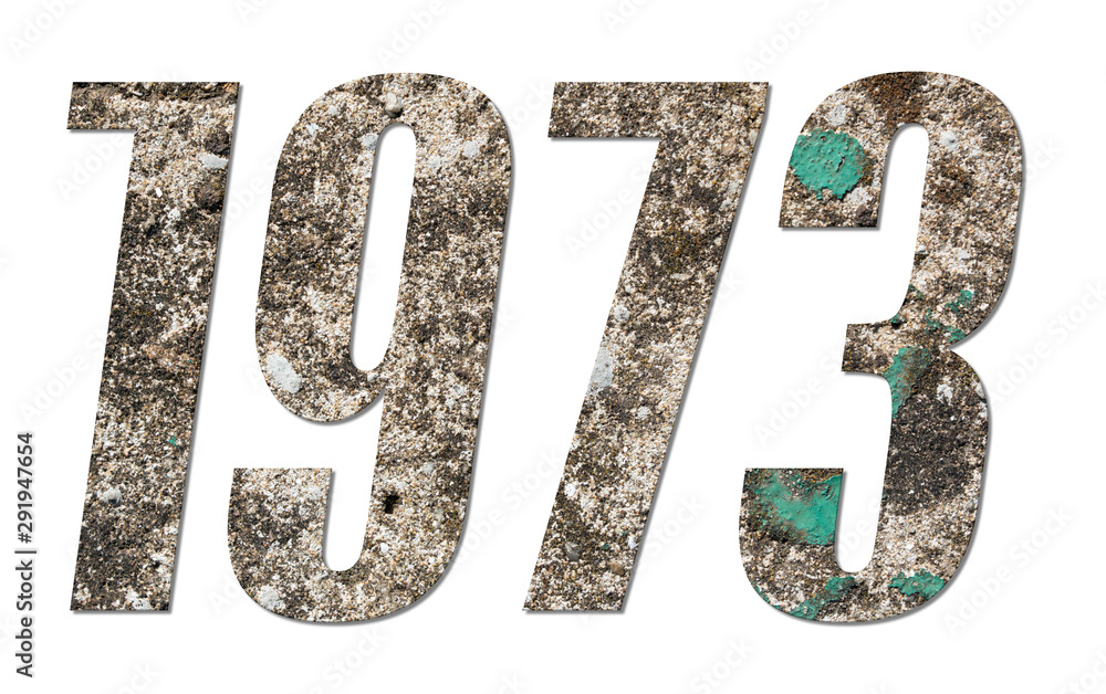 Year 1973 with old concrete wall on white background Stock Photo ...