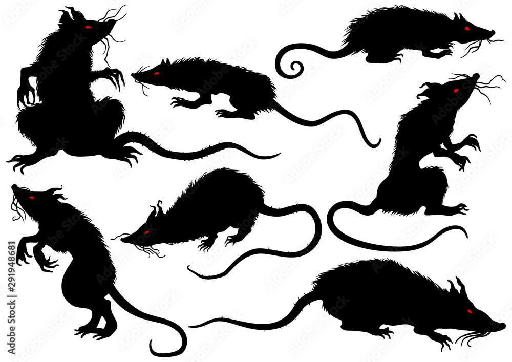 Halloween rats horror set/ Illustration fantasy grotesque rats with red ...