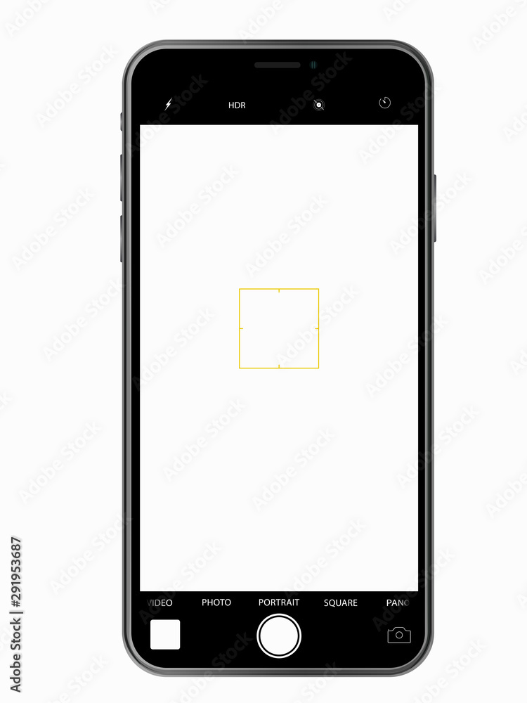 Realistic phone mockup with transparent screen and camera mode on white ...