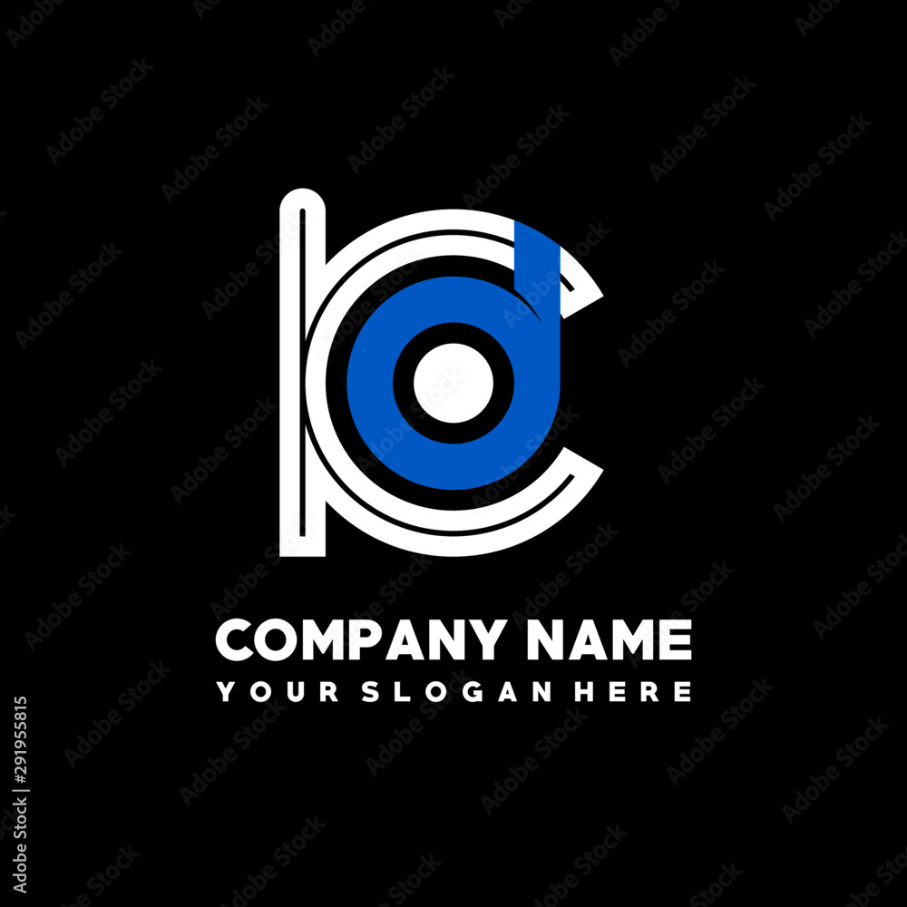 Initial lowercase letter KD, linked circle outline logo elegant, color ...