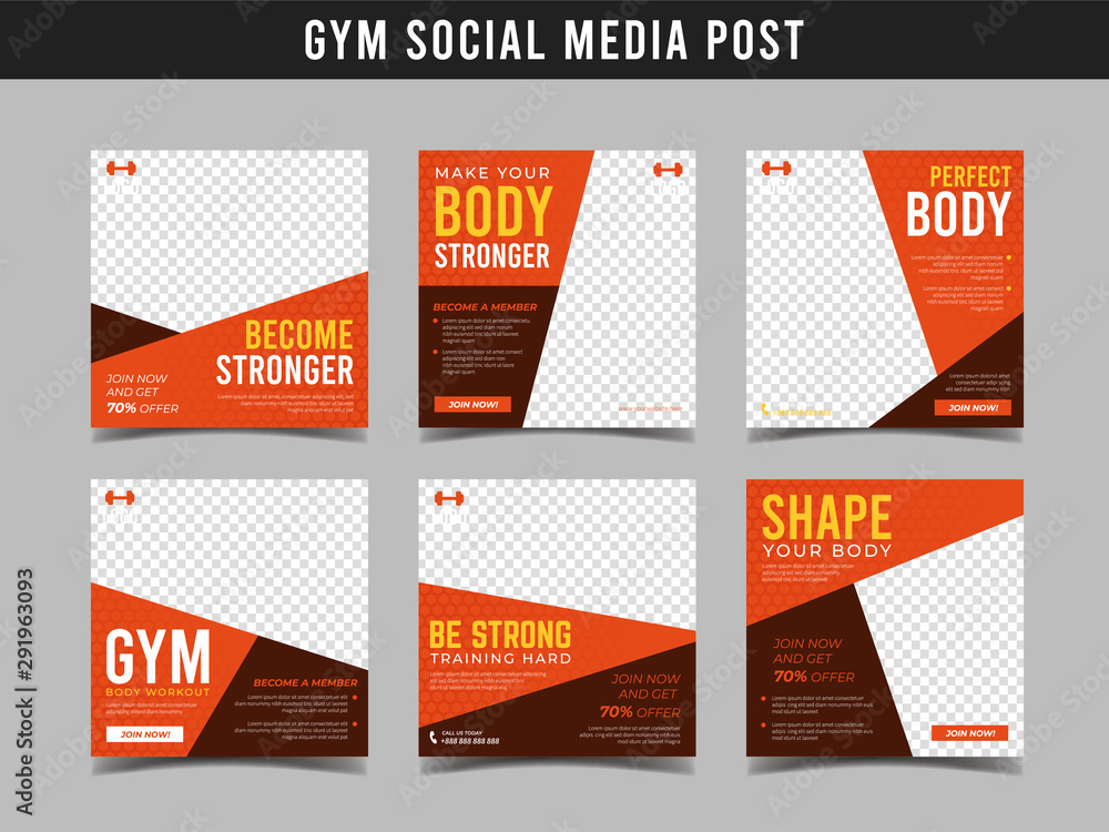 Gym square banner template. Promotional banner for social media post ...