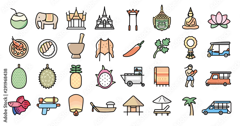 Thailand Icon Set Stock Vector | Adobe Stock
