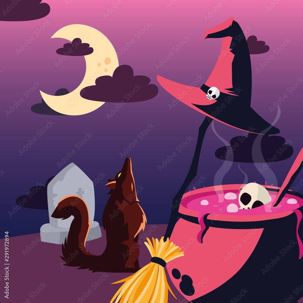 wolf howling in scene of halloween Stock Vector | Adobe Stock