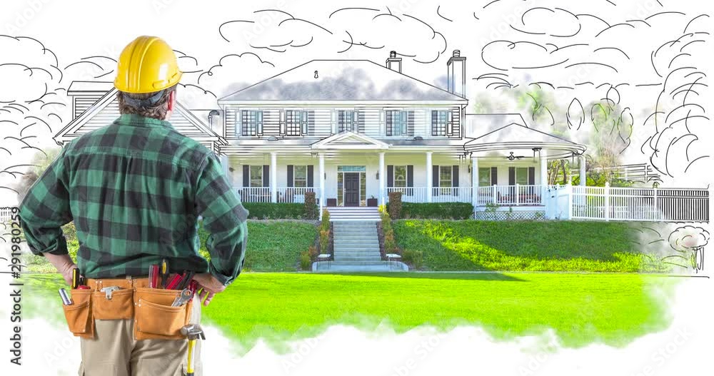 4k Contractor Facing Custom House Facade Drawing Transitioning to ...