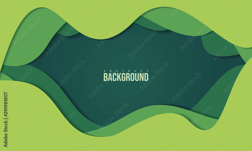 Creative 3D Abstract Background. Green Paper Cut Wave Style. Designed for web, banner ...
