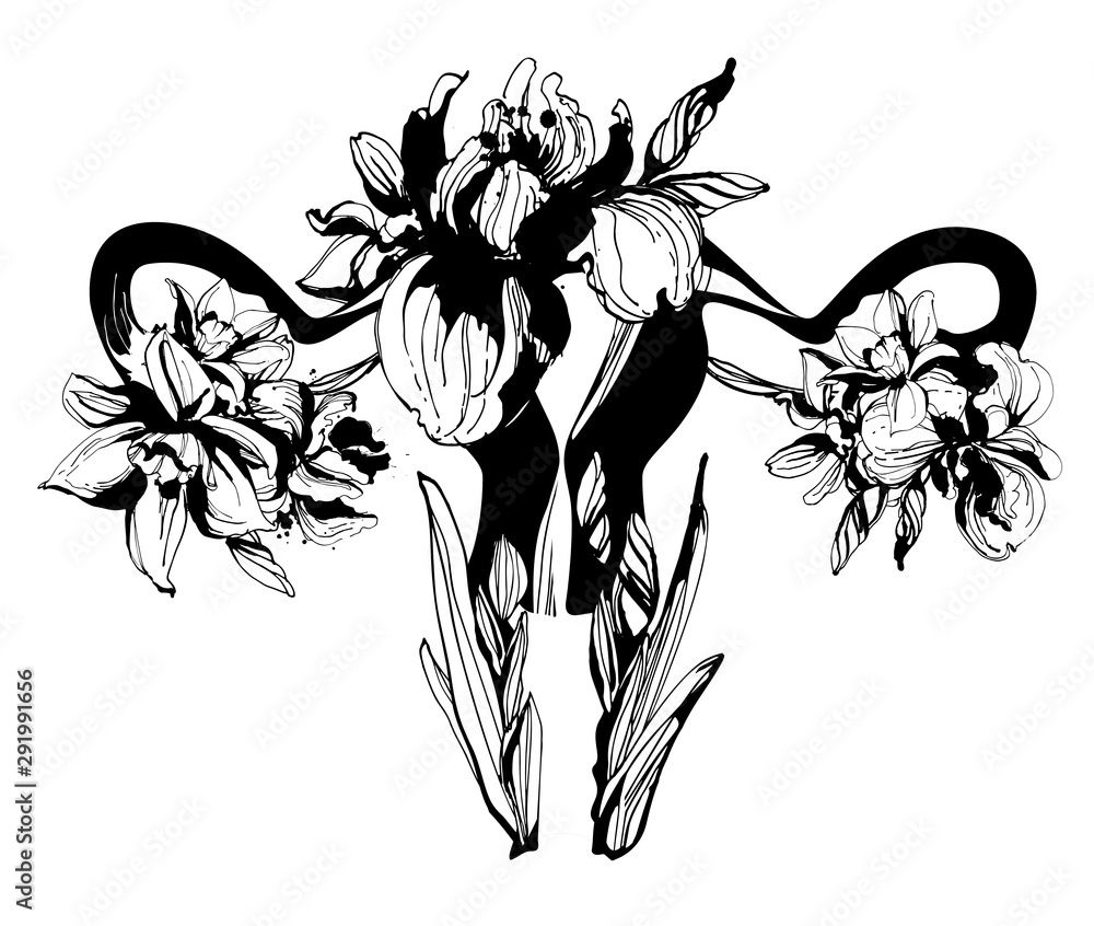 Woman blooming reproductive system uterus hand drawn floral pattern ...