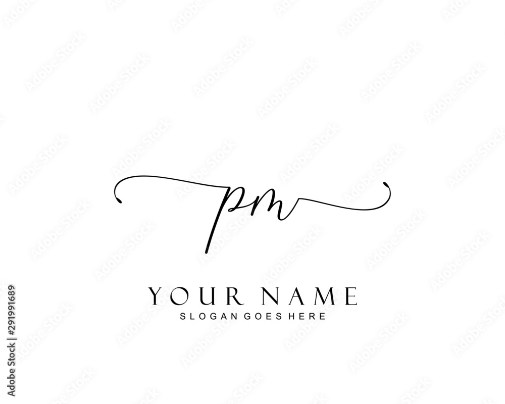 Initial PM beauty monogram and elegant logo design, handwriting logo of ...