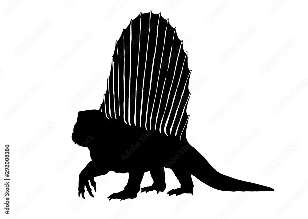 Graphical dinosaur silhouette isolated on white ,vector dimetrodon ...