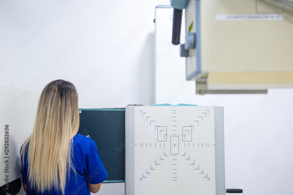 X-ray room in a hospital ER operating room with a classic ceiling ...
