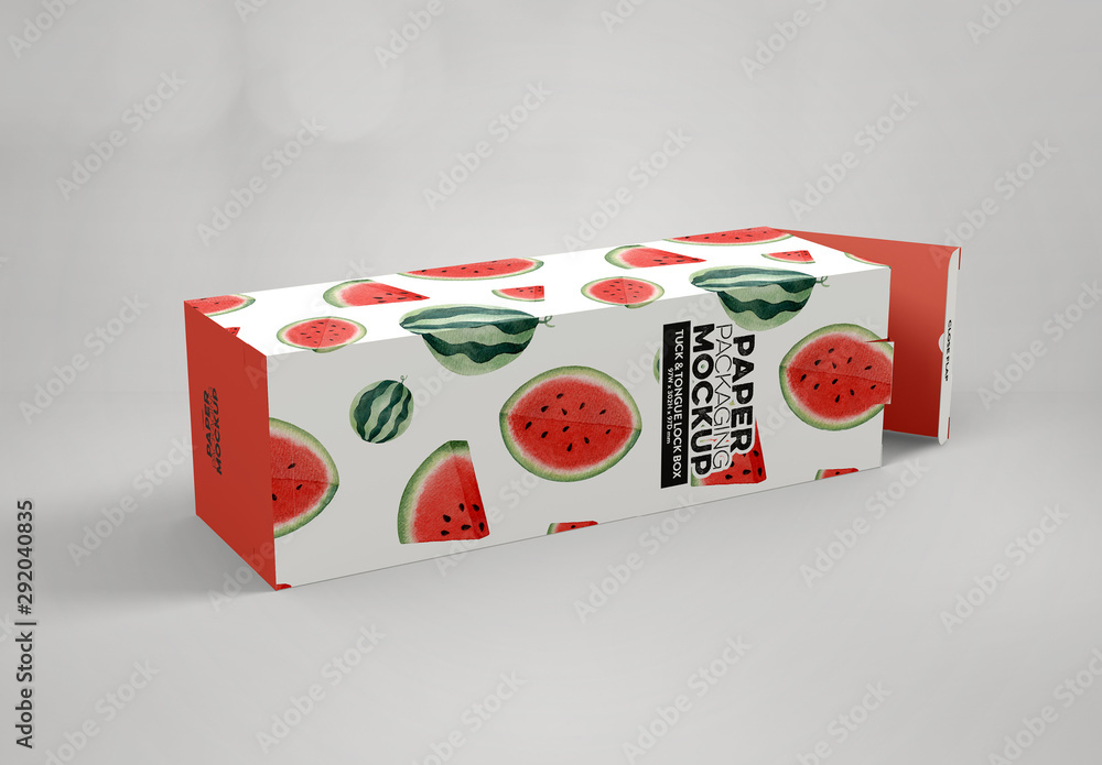 Tall Paper Box Tuck and Tongue Lock Packaging Mockup Stock Template ...
