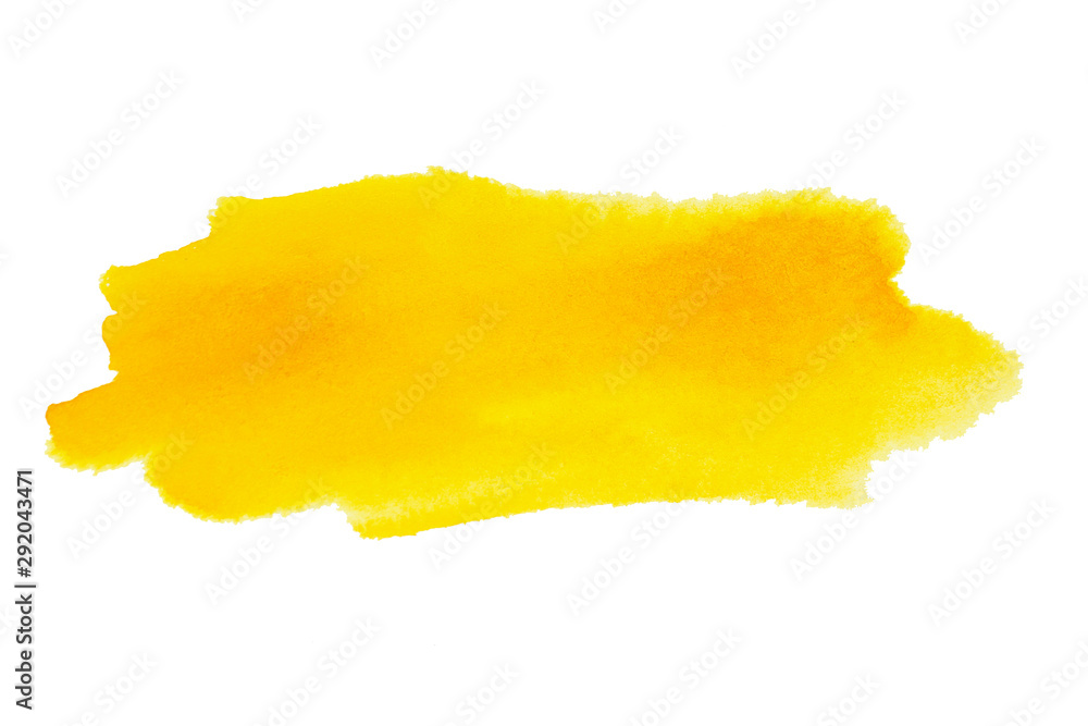 A yellow smear of watercolor on white paper. Yellow paint stain Stock ...